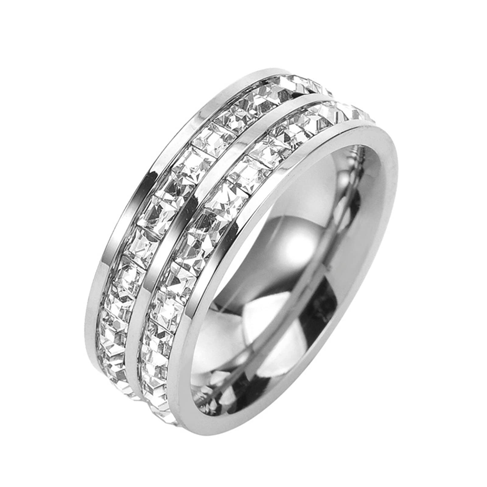 xrxebv Women Stackable Eternity Ring Wedding Bands,18K Gold Plated Cubic Zirconia Promise Rings (silver, 7)