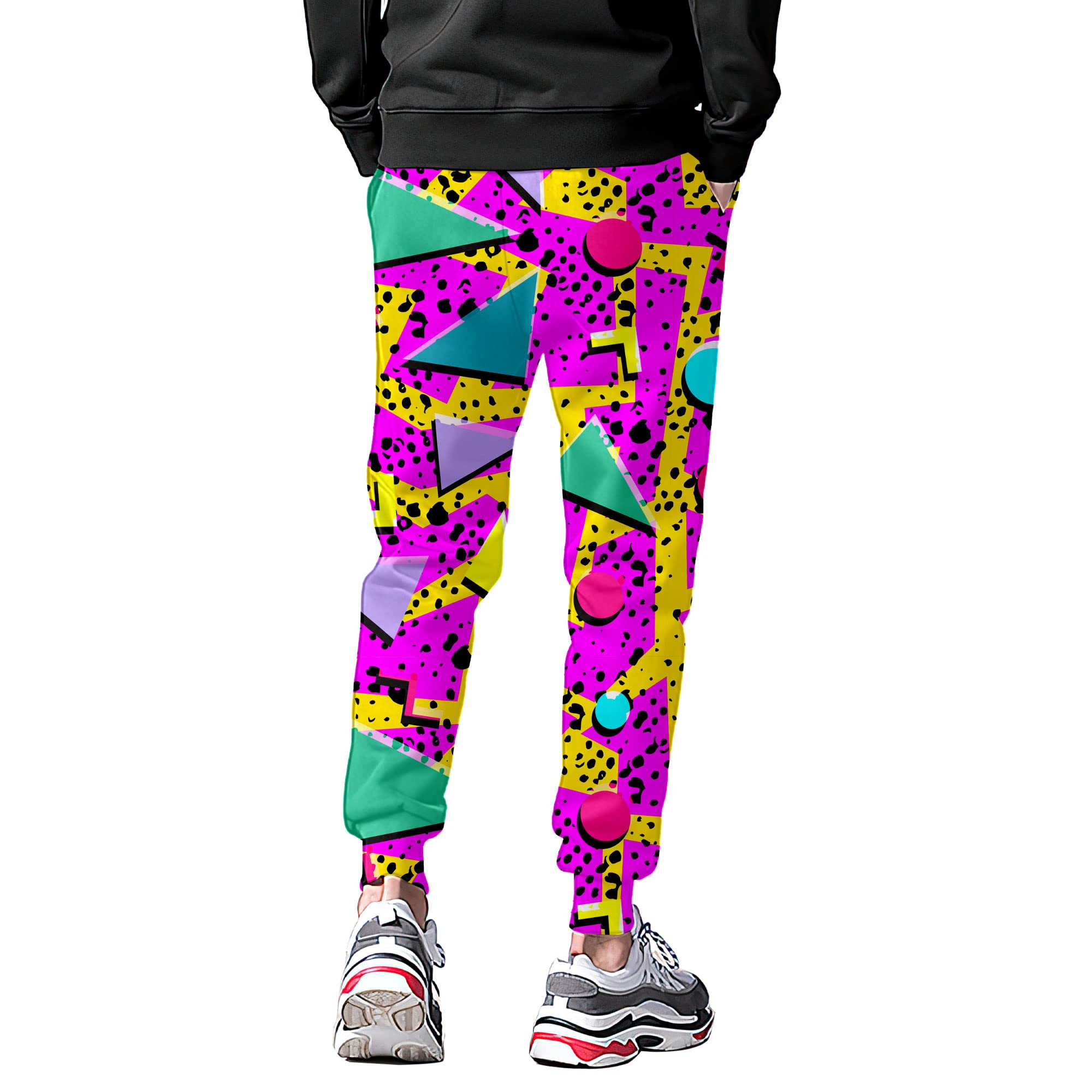XINQIXAA Men's Jogger Sweatpants,80s Pants 90s Theme Athletic Track Pants,80s Costumes for Men Workout Jogger Pants Black