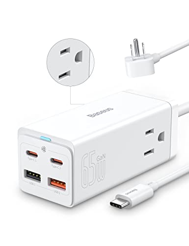 USB Power Strip Baseus PowerCombo 65W USB C Wall Charger with 2 Outlets & 3 Fast Charging Ports, USB C Charger Desktop USB Charging Station Multiple Compatible with MacBook Laptop iPhone Samsung iPad