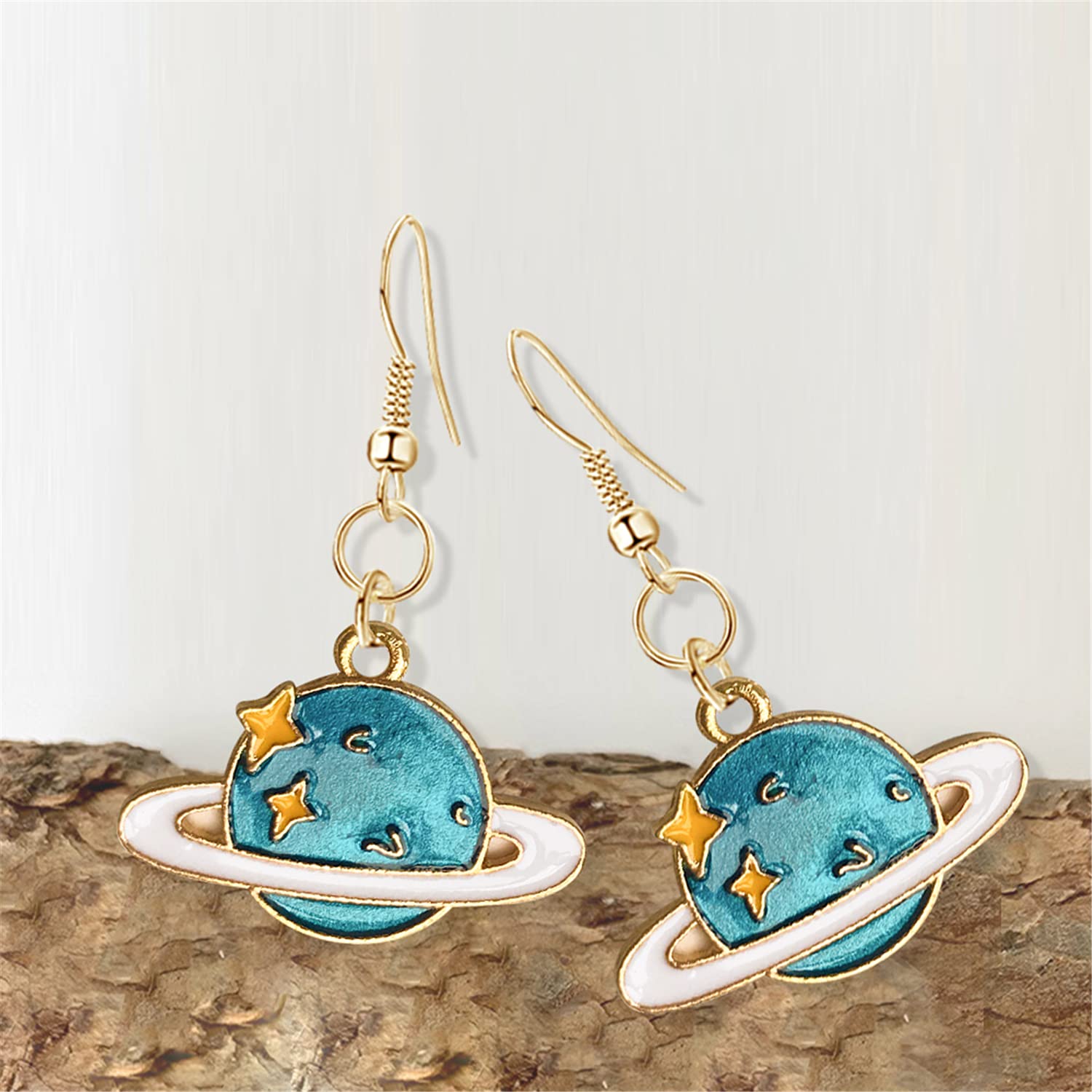 WUWEIJIAJIA Unique Creative White Astronaut Stud Earrings Asymmetric Spaceman Star Moon Earrings Blue Planet Cloud Stud Dangle Earrings (Style-8)