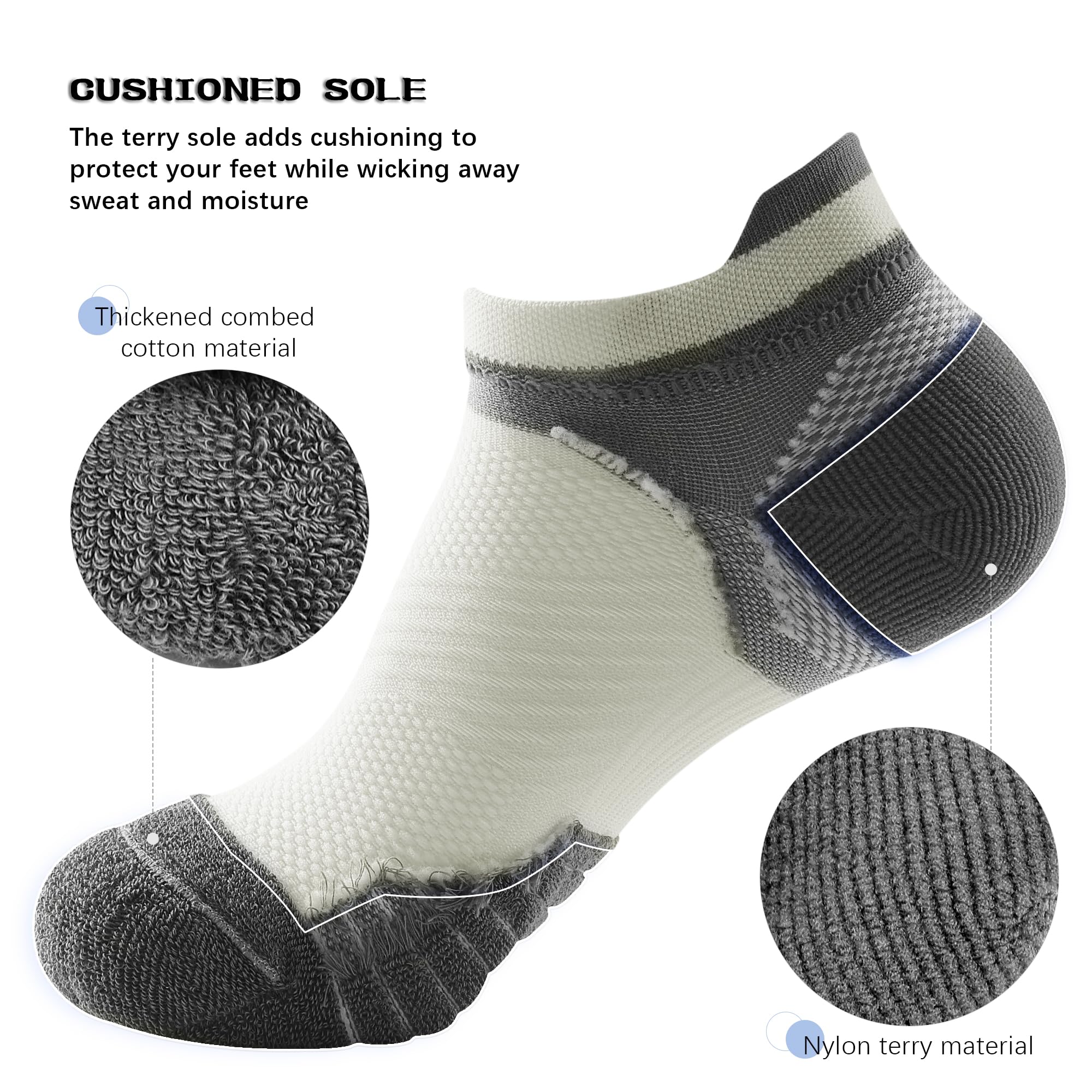 YOJOOM Women Ankle Compression Socks Athletic Running Low Cut Walking Socks for Women Cushioned 5 Pairs (US, Numeric, 9, 11, Regular, Regular, Mixed 6 Color)