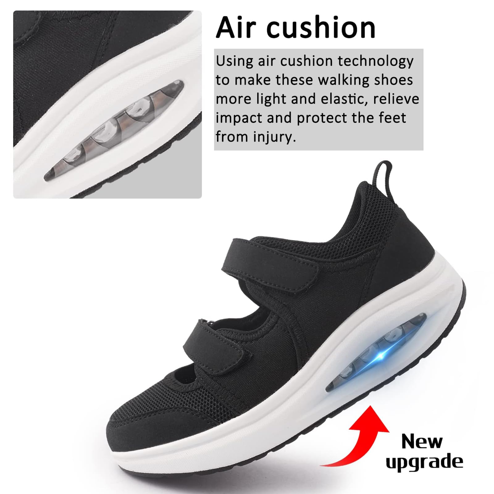 Women's Comfortable Working Nurse Shoes Non-Slip Adjustable Breathable Walking Buffer Fitness Casual Nursing Orthotic Lightweight Shoes Black US/8