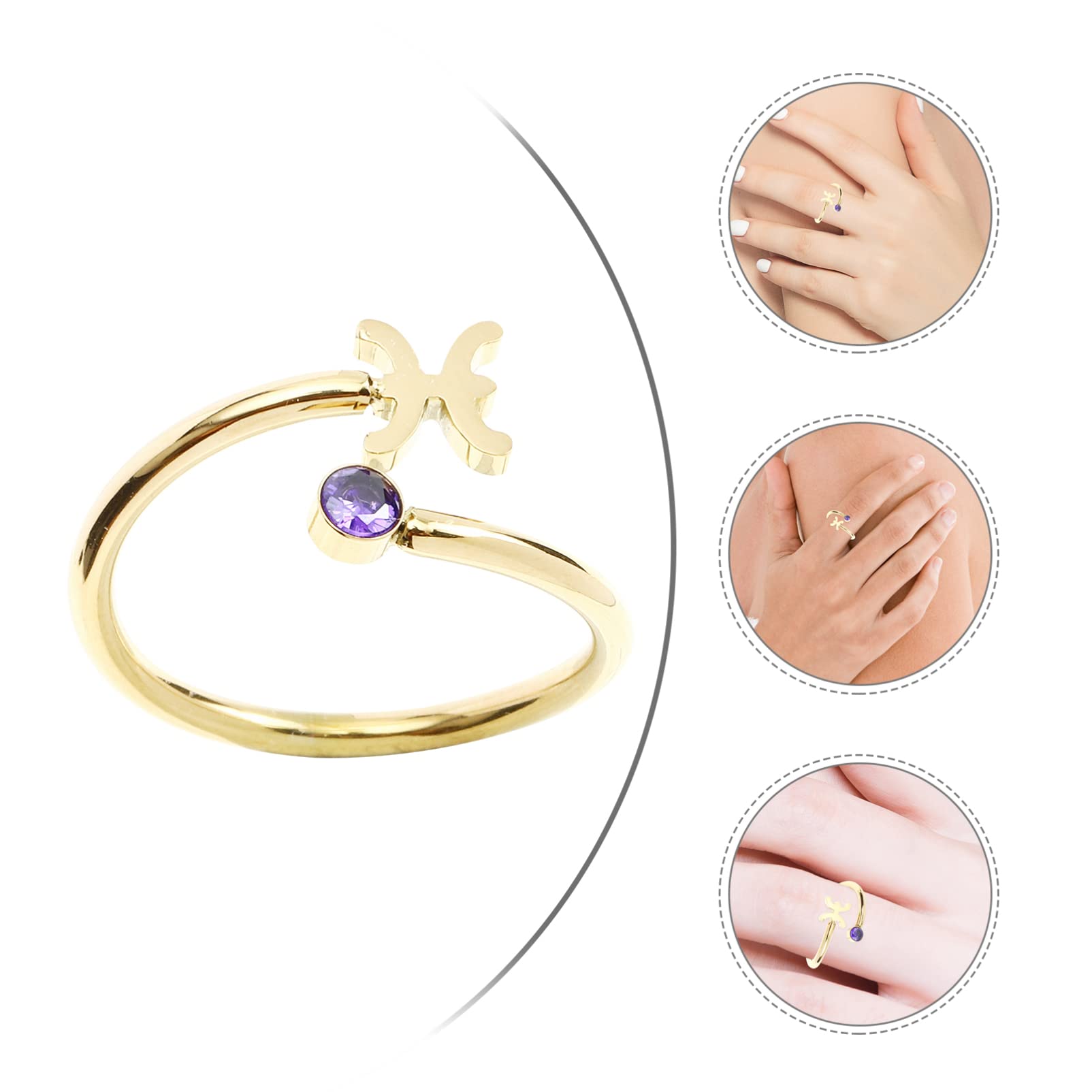 USHOBE Zodiac Ring Open Ring Jewelry Zircon Ring Women Ring Adjustable Ring Women Open Ring Adjustable Open Ring Zodiac Open Ring