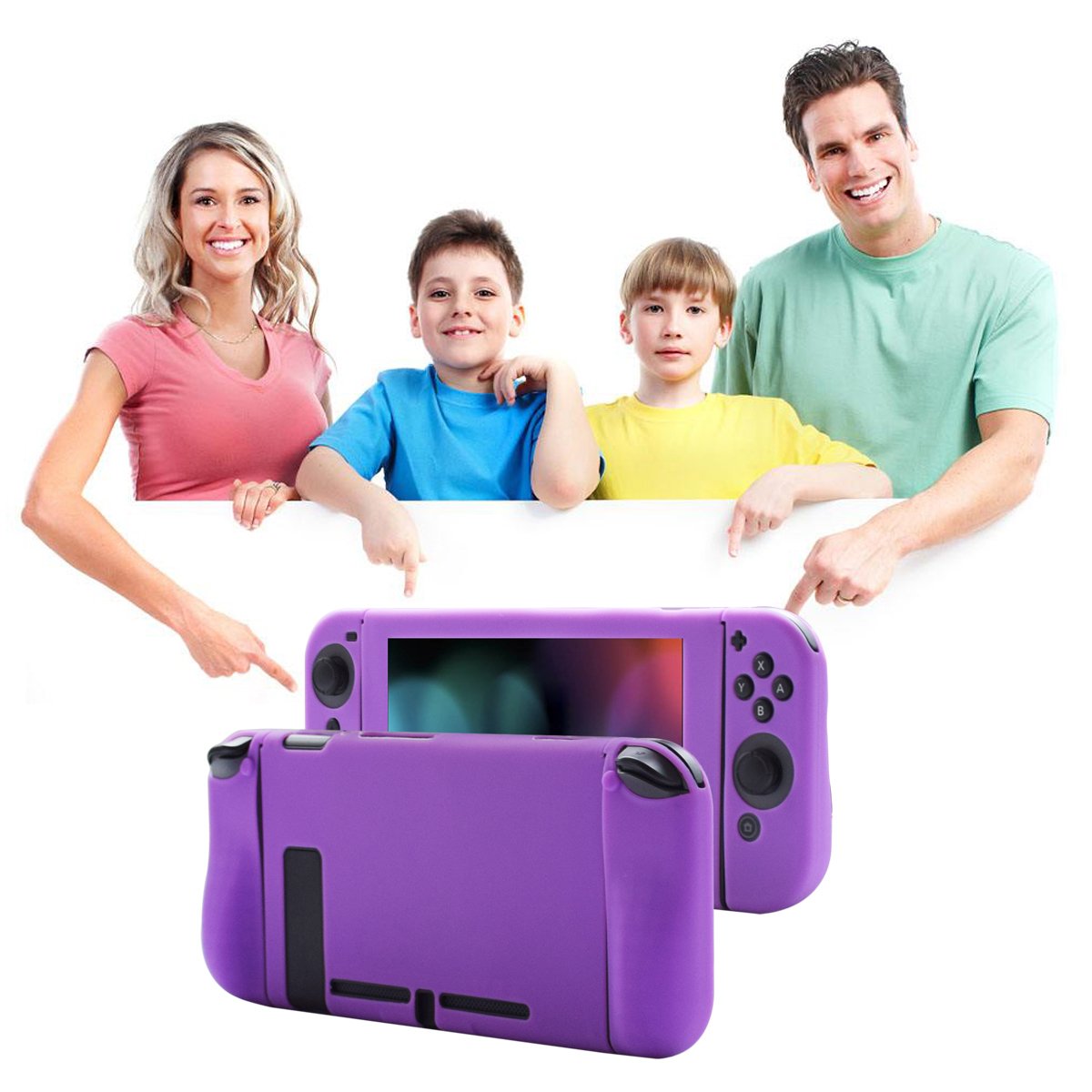 Pandaren Cover Skin Compatible for Nintendo Switch Consoles and Joycon 3in1 Silicone Case with Larger Hand GRIP Protector(Purple)