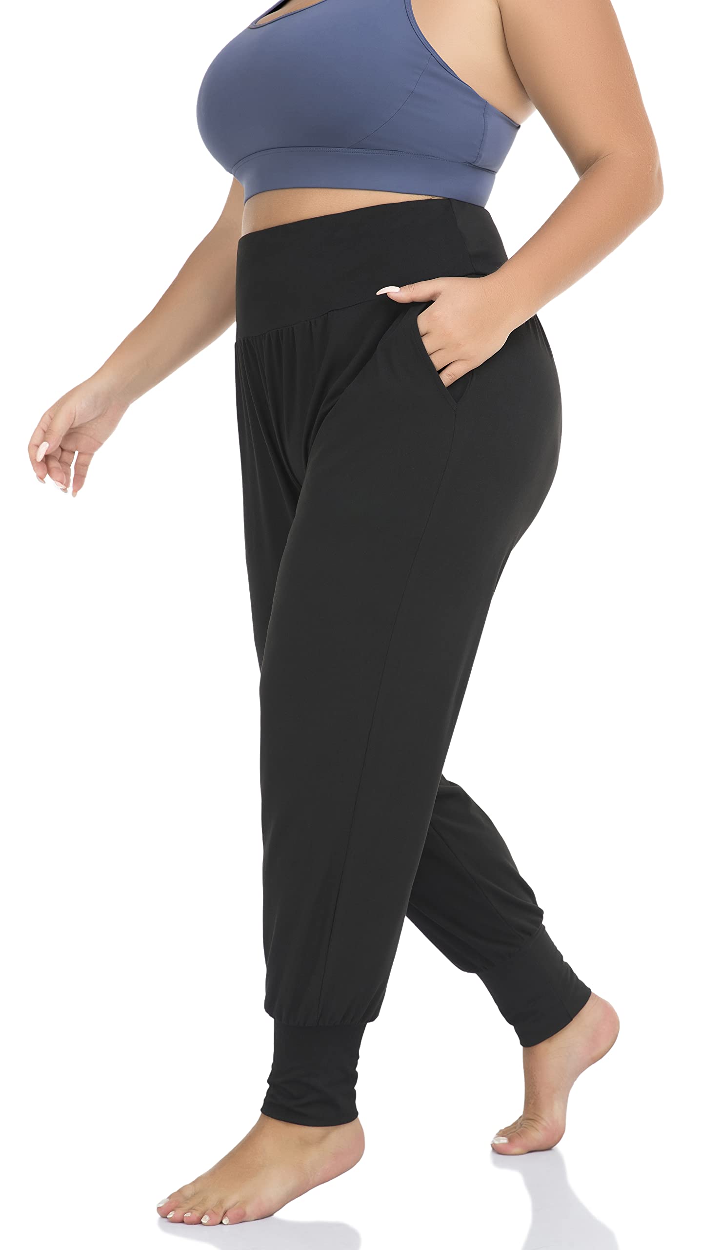 ZERDOCEAN Women's Plus Size Casual Yoga Joggers Comfy Loose Workout Lounge Pants with Pockets Black 2X