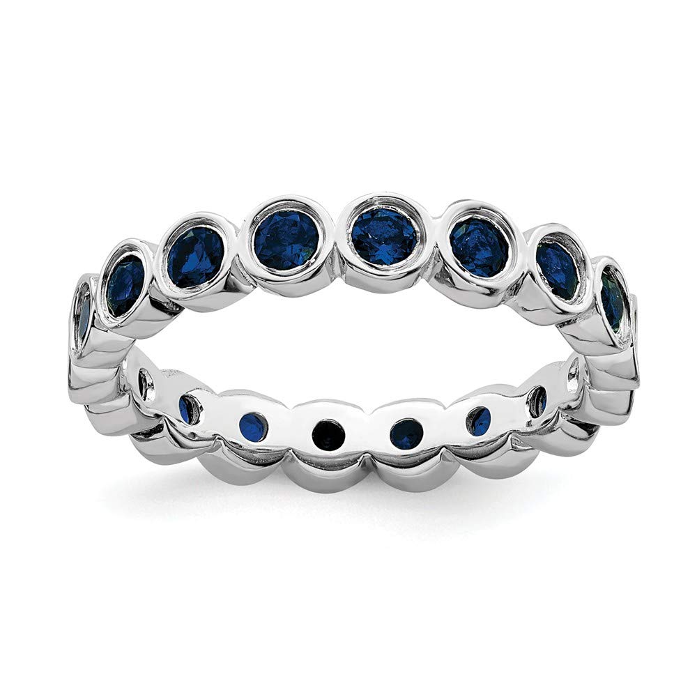 Solid 925 Sterling Silver Stackable Created Sapphire Blue September Gemstone Ring Eternity Band Size 8