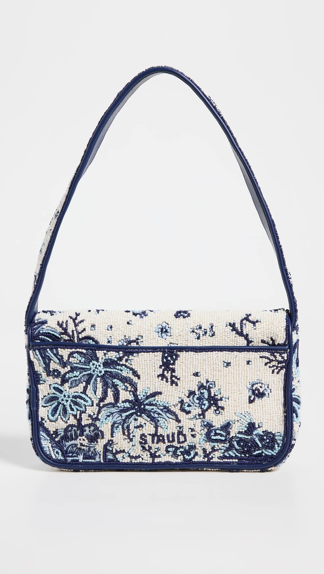 STAUD Women's Tommy Beaded Bag, Toile De Pup, Blue, Floral, Off White, One Size