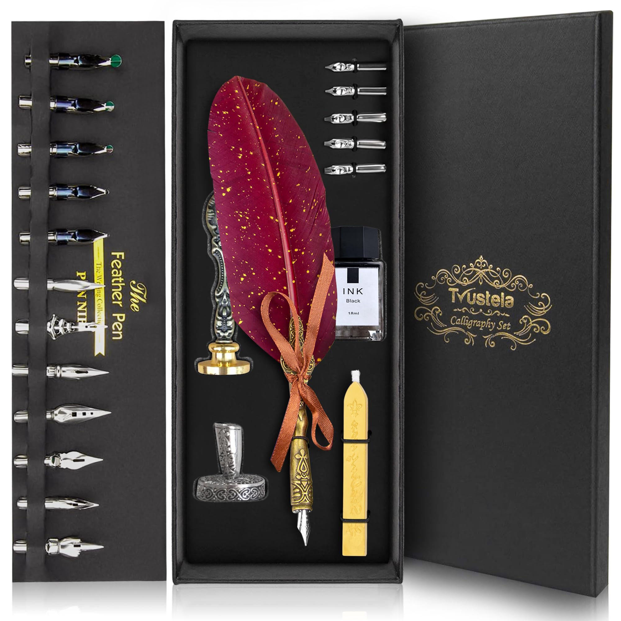 Trustela Calligraphy Pen Set, Feather Pen, Calligraphy Pen Set, Quill And Ink Set, Calligraphy Set For Beginners, Feather Pen And Ink Set, Quill Pen And Ink Set, Quill Pen (RedFeather)