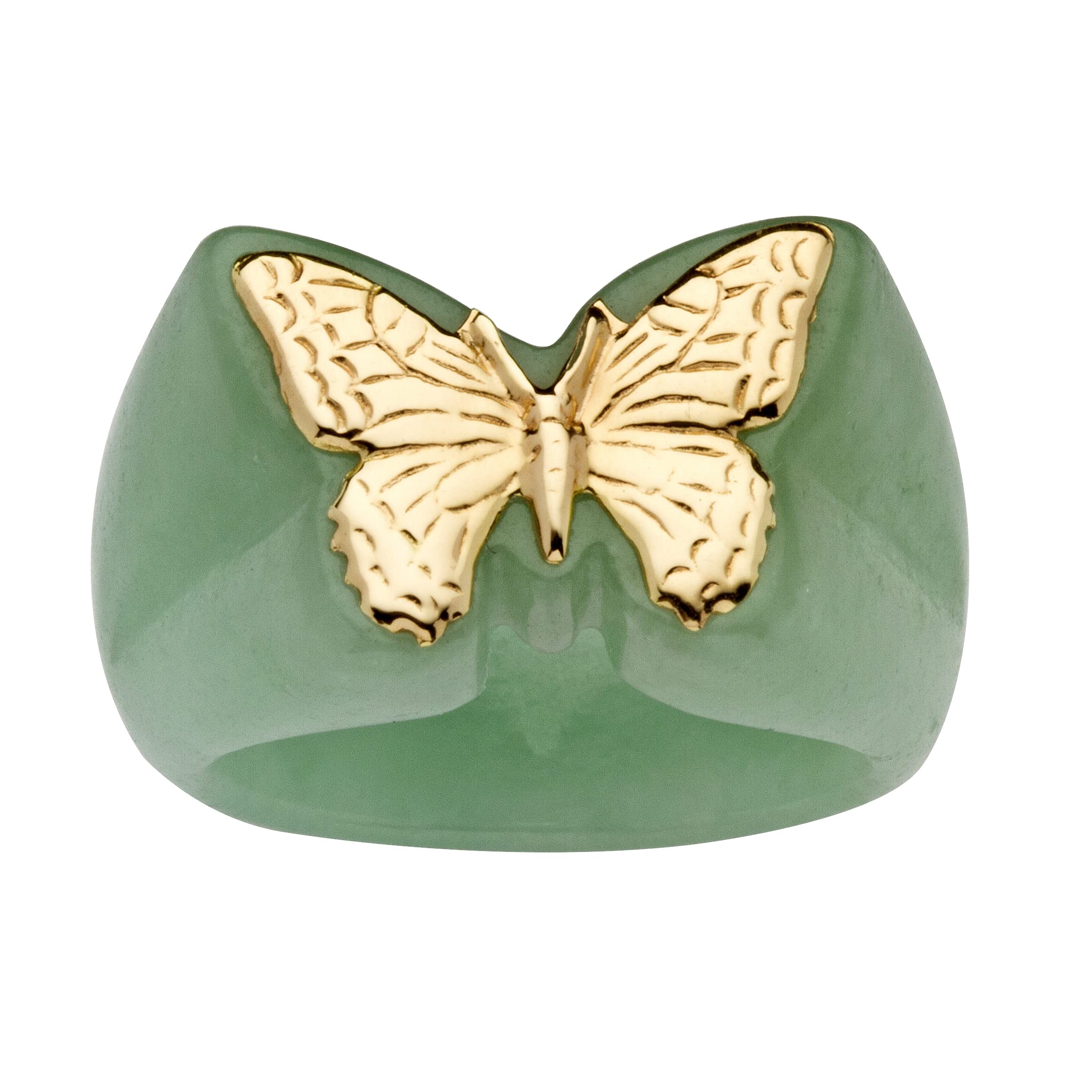 PalmBeach 10K Solid Yellow Gold Genuine Black or 14K Sold Yellow Gold Genuine Green Jade Butterfly Ring Size 8