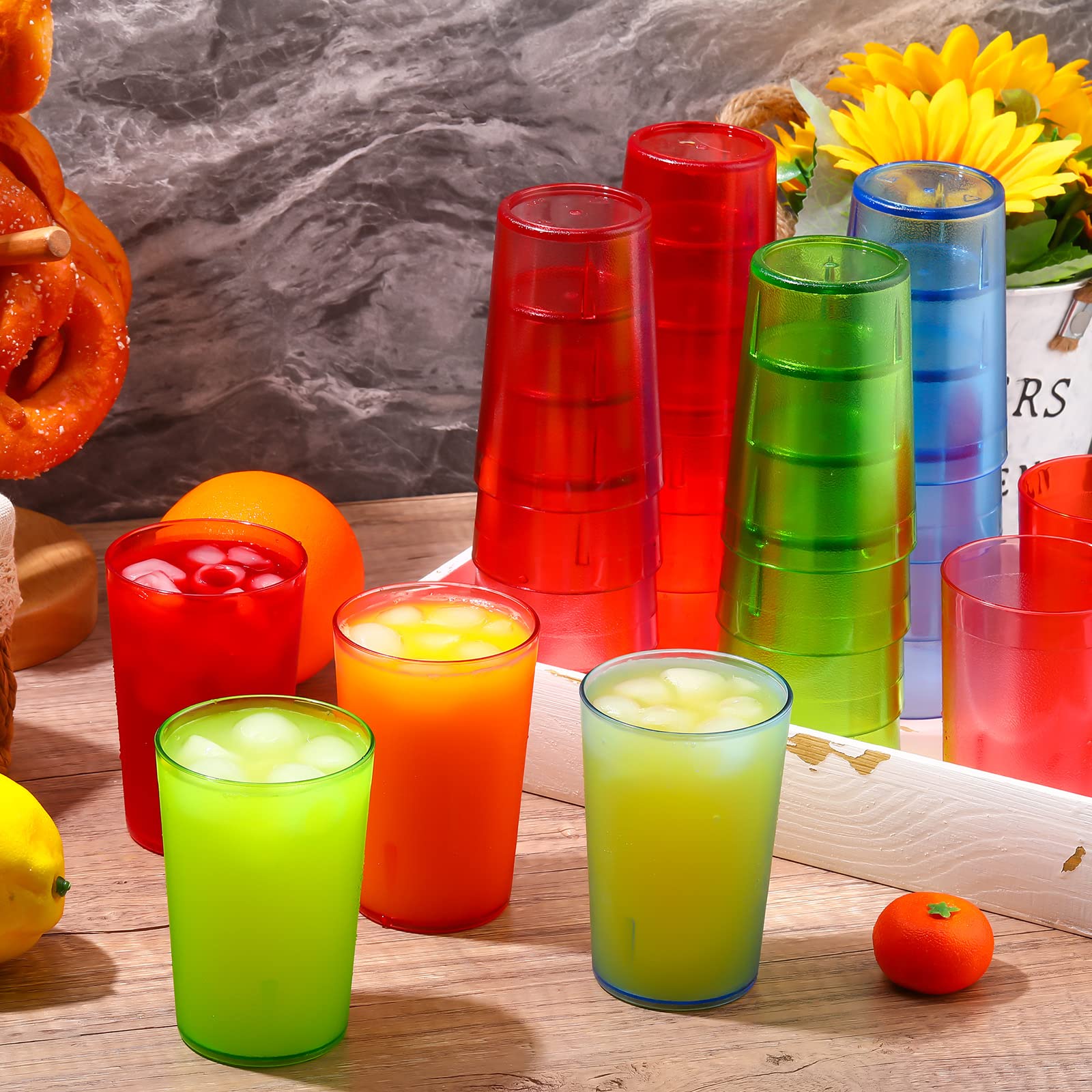 Sumind 48 Pack Acrylic 8 oz Restaurant Style Water Tumblers Plastic Drinking Glasses Stackable Iced Tea Tumblers Reusable Beverage Cups with Texture Anti Slip Break Resistant for Kitchen,4 Colors