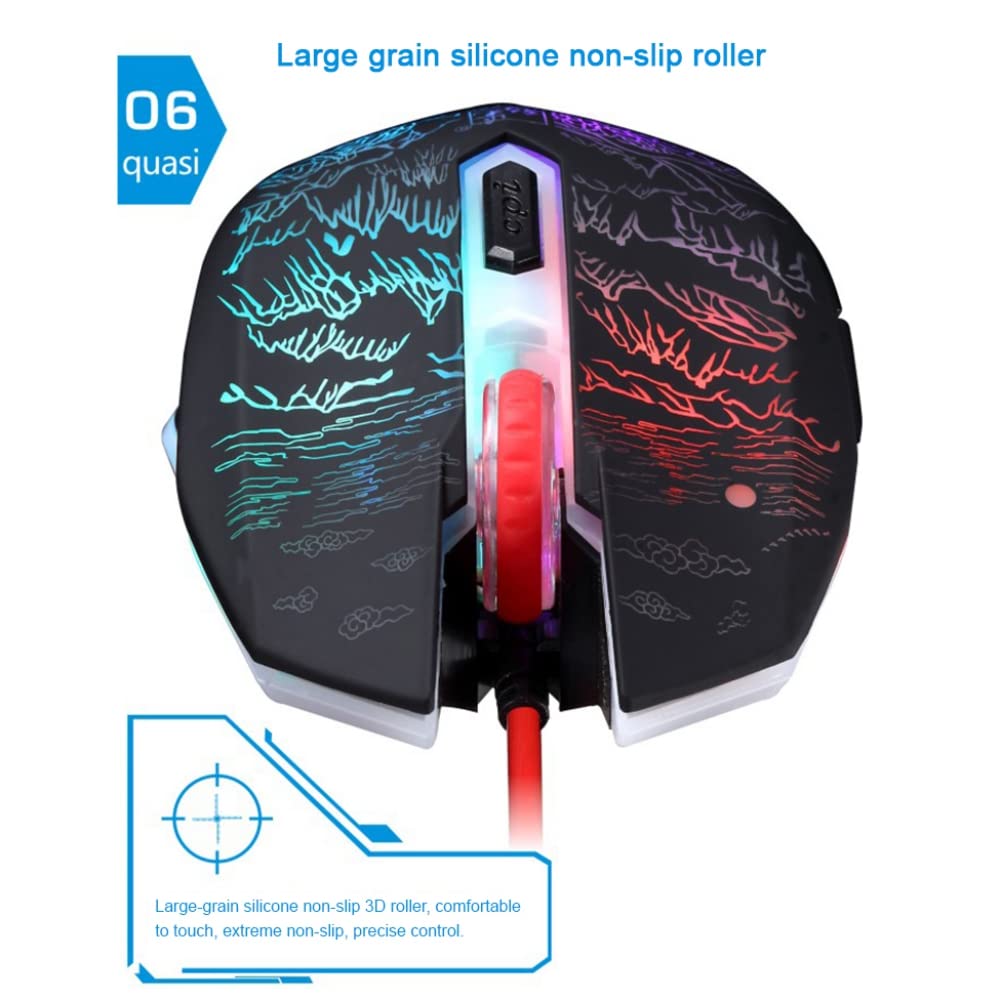 ZEROFEEL Wired Gaming Mouse with Backlit, USB Ergonomic Gamer Mouse, 3 Adjustable DPI, Luminous Computer Game Mice with 6 Programmable Buttons for Windows 7/8/XP/Vista Laptop, PC, laptops, MacBook