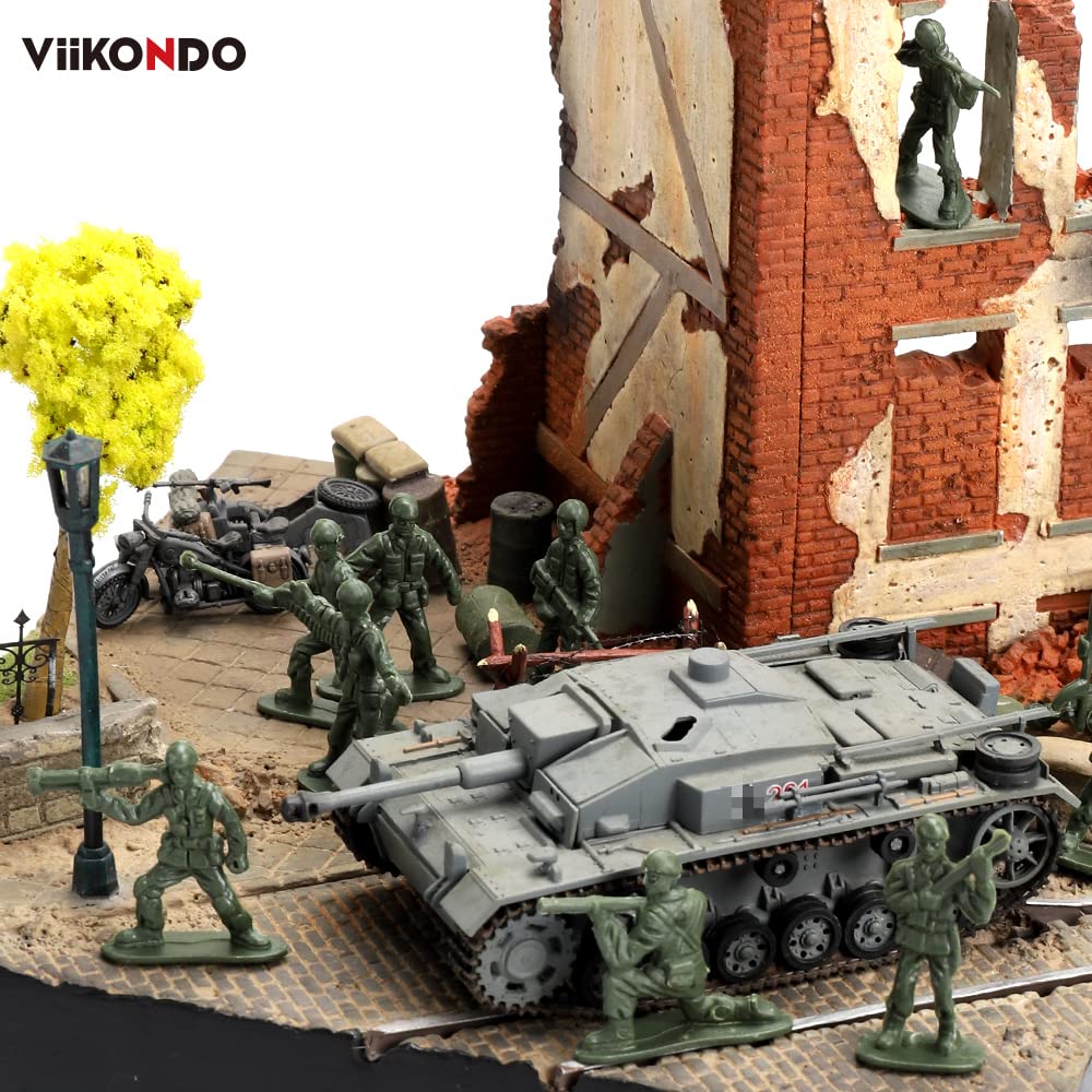 ViiKONDO 100 Pcs Army Men 1/72 Mini 2.5cm Toy Soldier Classic Green VS Tan Plastic Action Figure WWII Military Sandbox War Scene