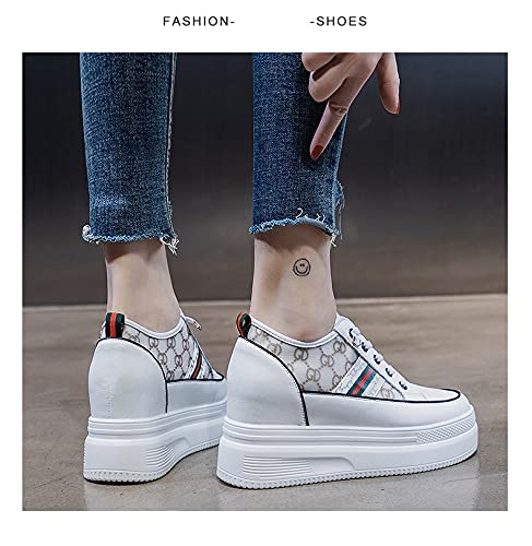 Women's Heighten Sneakers Breathable Mesh White Walking Shoes Outdoor Casual Footwear Thick-Sole(3.4 inch)
