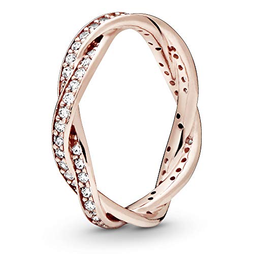 Pandora Sparkling Twisted Lines Ring - Stackable Rose Gold Ring for Women - 14k Rose Gold-Plated Rose with Cubic Zirconia - Size 9