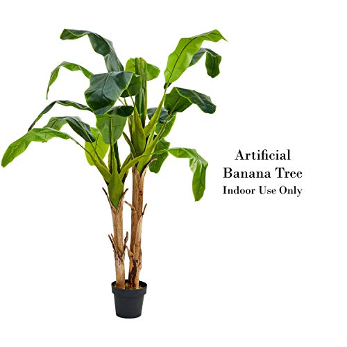 Pure Garden Artificial Banana Leaf Tree-72” Double Trunk Style Faux Plant in Sturdy Realistic Indoor Potted Topiary-Home Décor