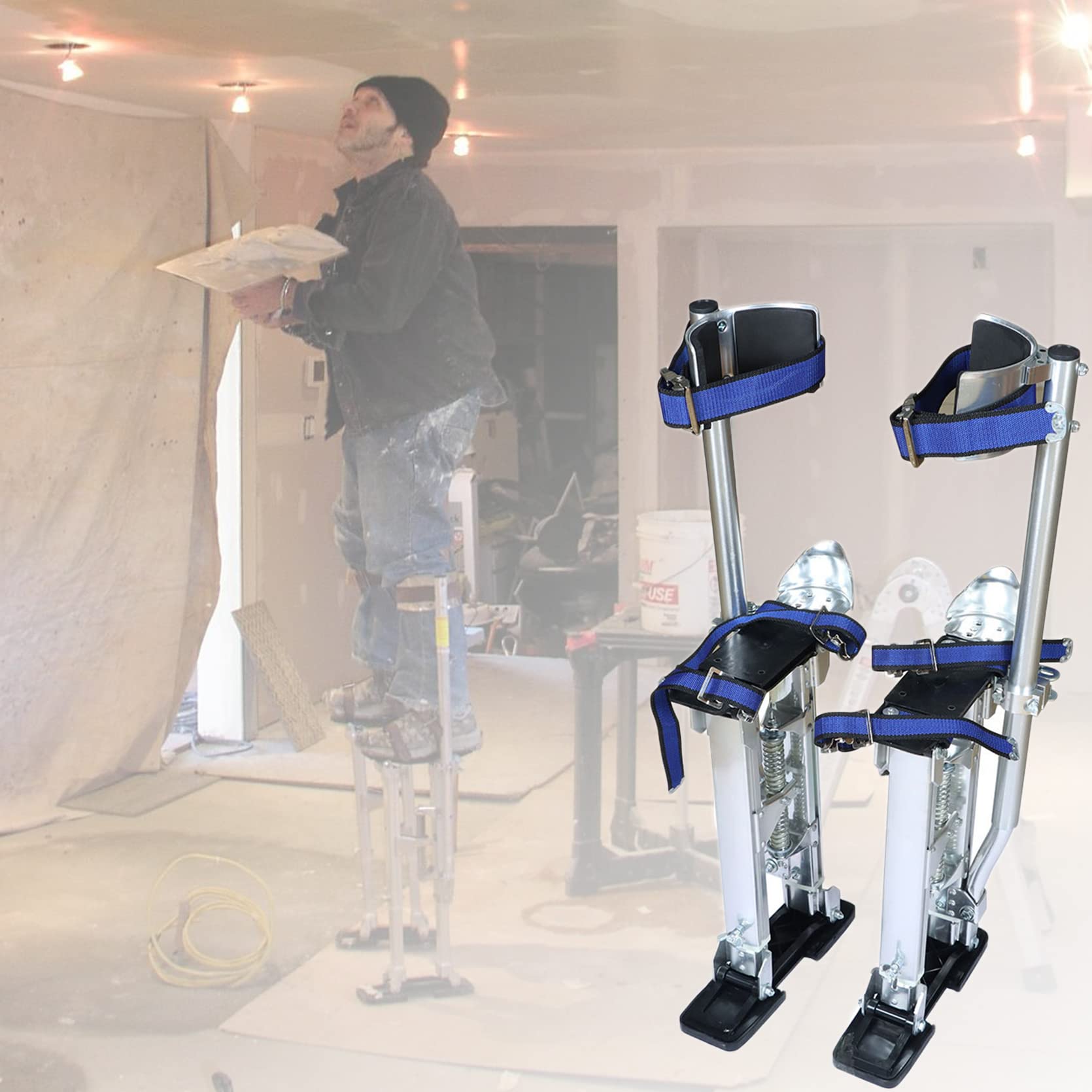 TINVHY 15-23In Adjustable Drywall Stilts for Sheetrock Painting or Cleaning Silver
