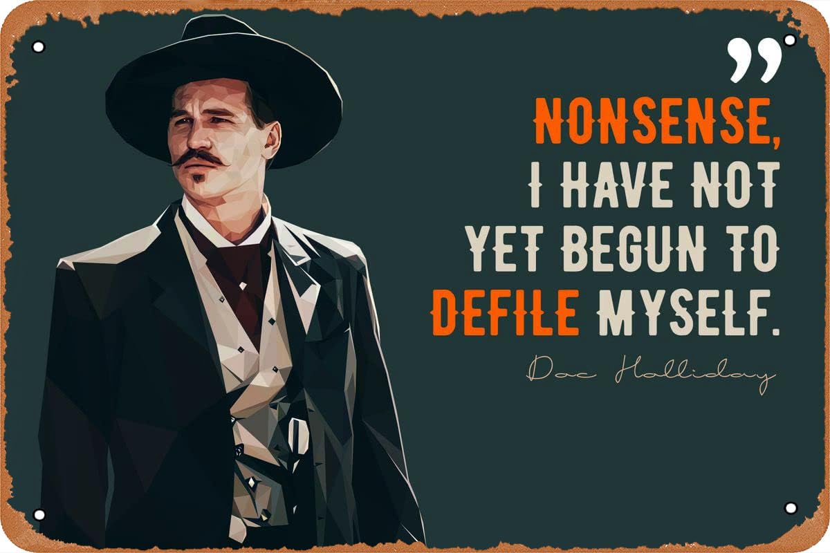 QIUJUPP Doc Holliday Tombstone Movie Poster Retro Metal Sign Vintage Tin Sign for Bar Office Home Wall Decor Gift 12 X 8 inch