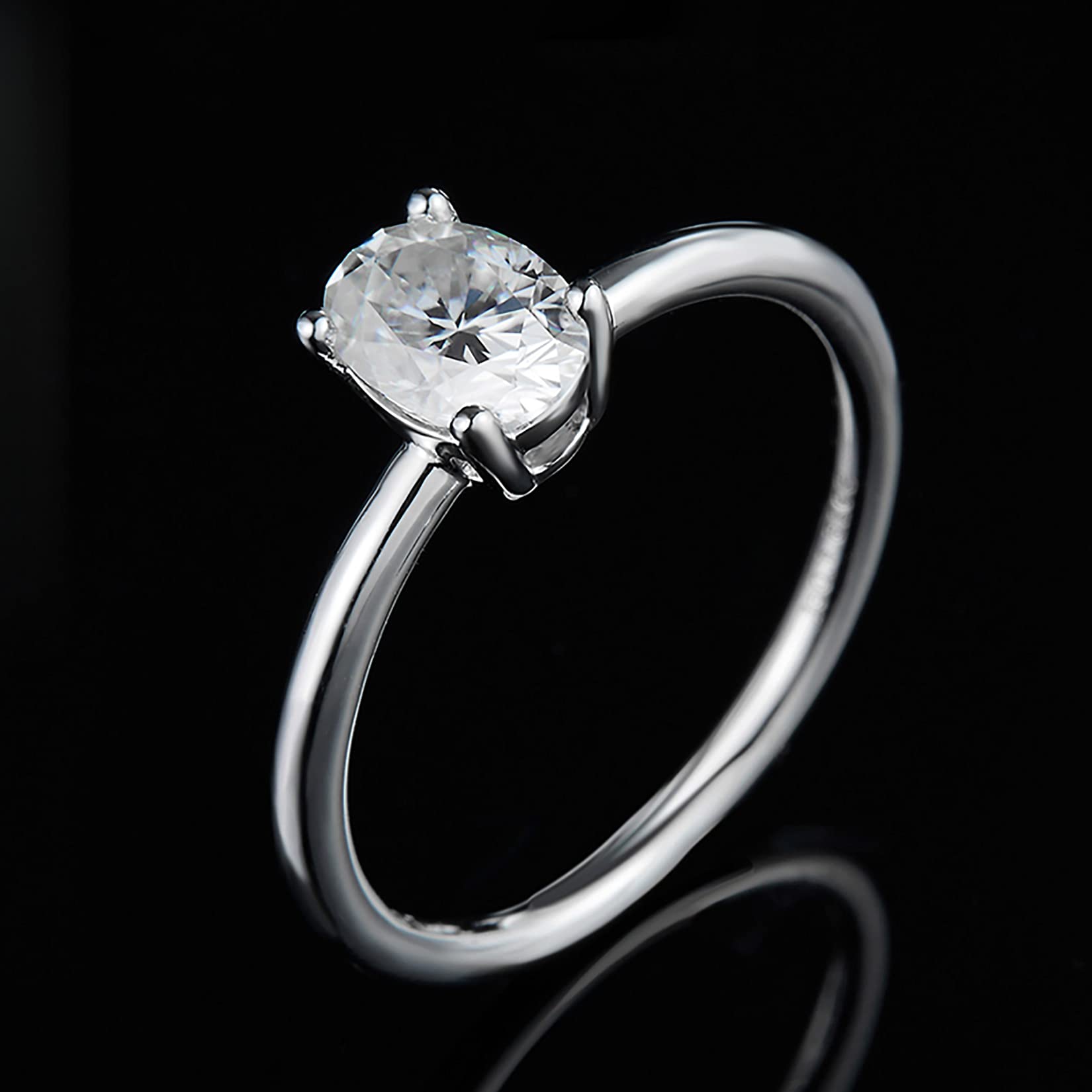 VIKI LYNN 1ct Moissanite Ring Oval-cut Sterling Silver Wedding Engagement Anniversary Thin Band Ring for Women