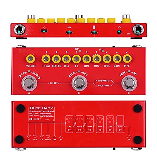 XJJZS Portable Multi-Functional Electric Guitar Effects Pedal Guitar Built-in Battery Phone Recording Guitar Pedal