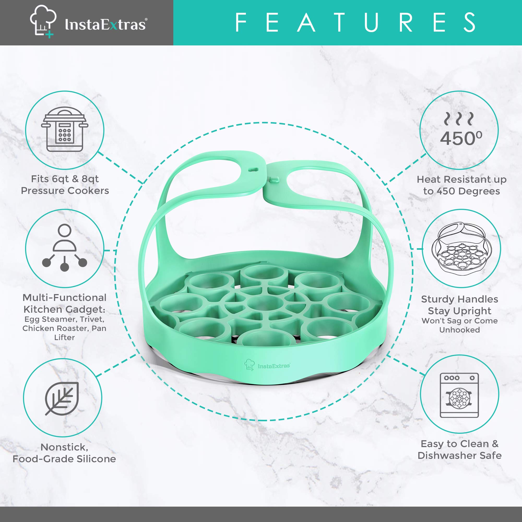 Silicone Bakeware Sling Compatible With Instant Pot, Ninja Foodi Pressure Cookers - Reusable Silicon Trivet Rack Lifter With Handles Holds Pot, Pan Accessories - Fits 5-Quart 6-Qt 8-Qt