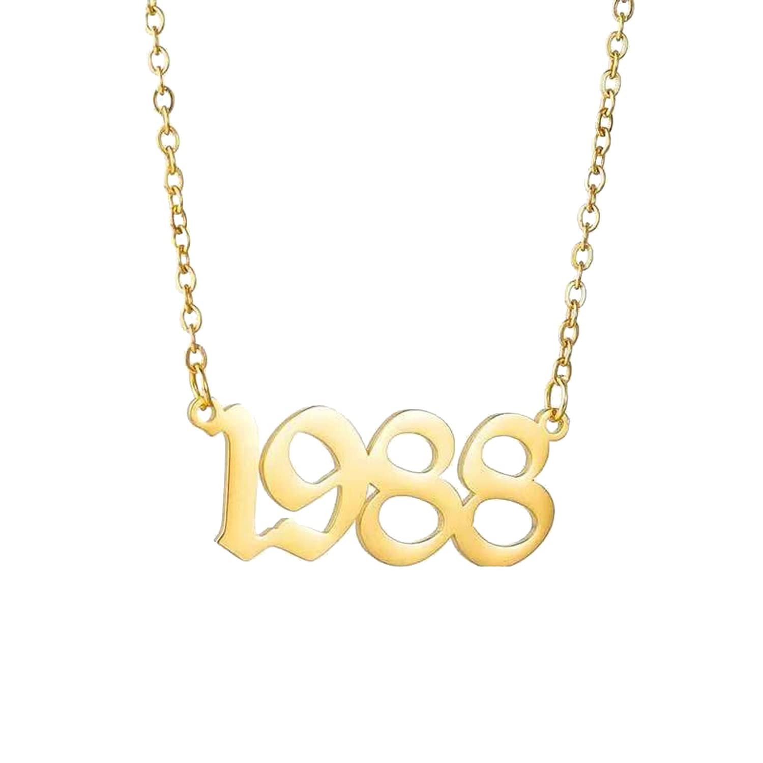 Yafeeso Birth Year Necklace Solid Gold 10k 14k 18k Birth Year Number Pendant Necklace Personalized Real Gold Year Necklace Personalized Jewelry Gift for Women
