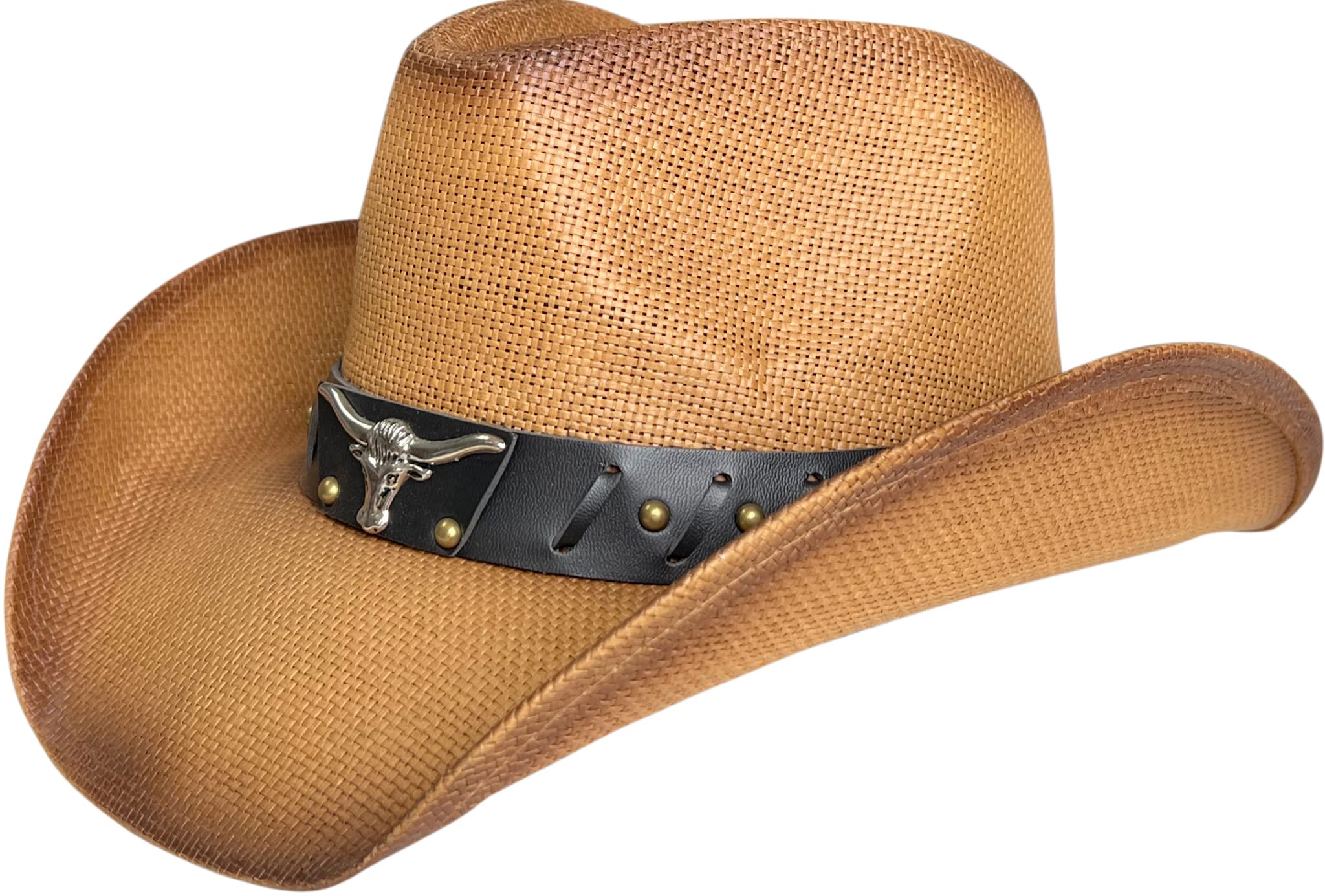 Western Outback Cowboy Hat Men's Women's Style Straw Felt Canvas (Brown Bull)