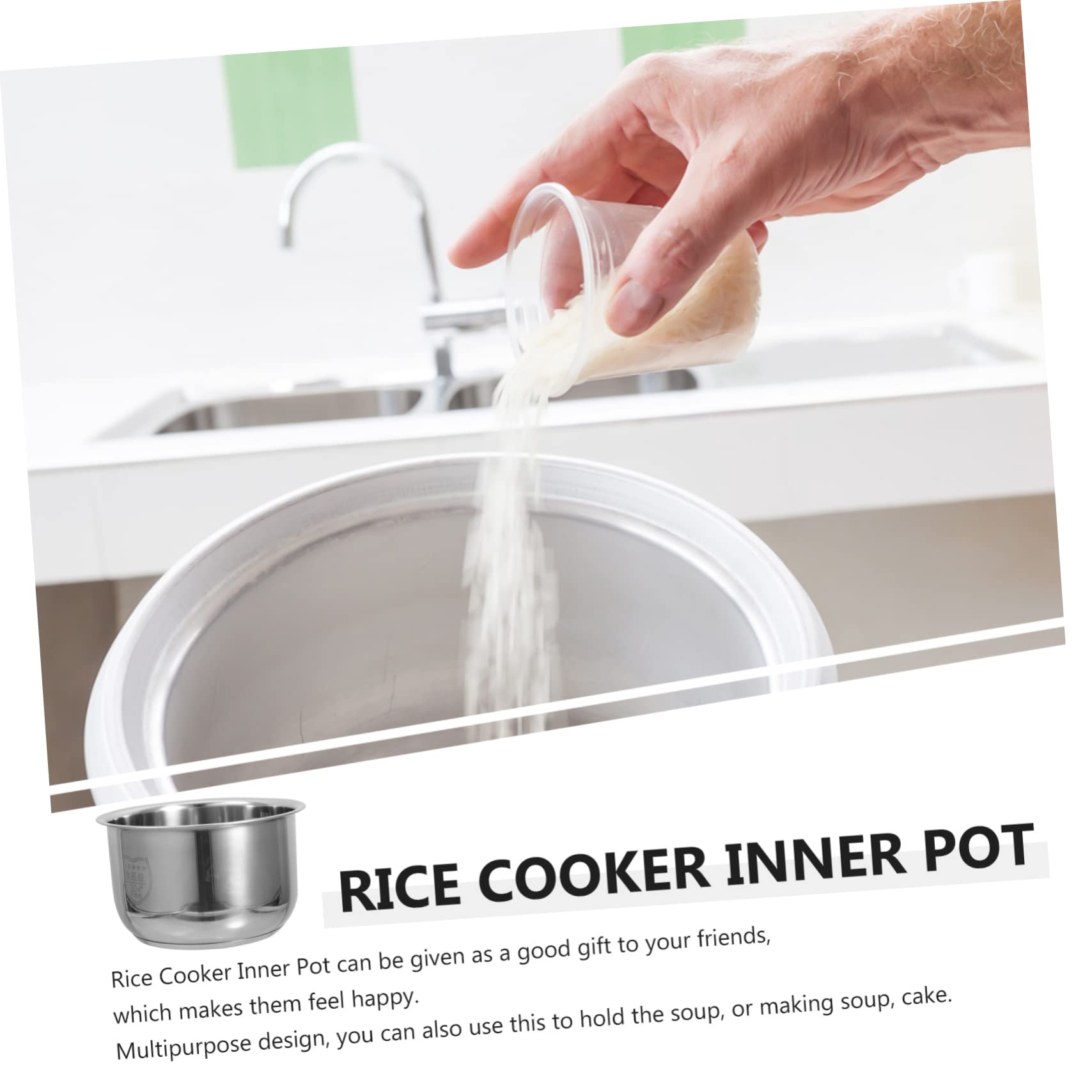 TIDTALEO Rice Cooker Liner Stainless Rice Cooker Stainless Cookware Instant Rice Cooker Inner Tank Non- Stick Rice Cooker Pot Cooker Liner Container Cooker Inner Pot Cooking Pot Inner Pan 2L