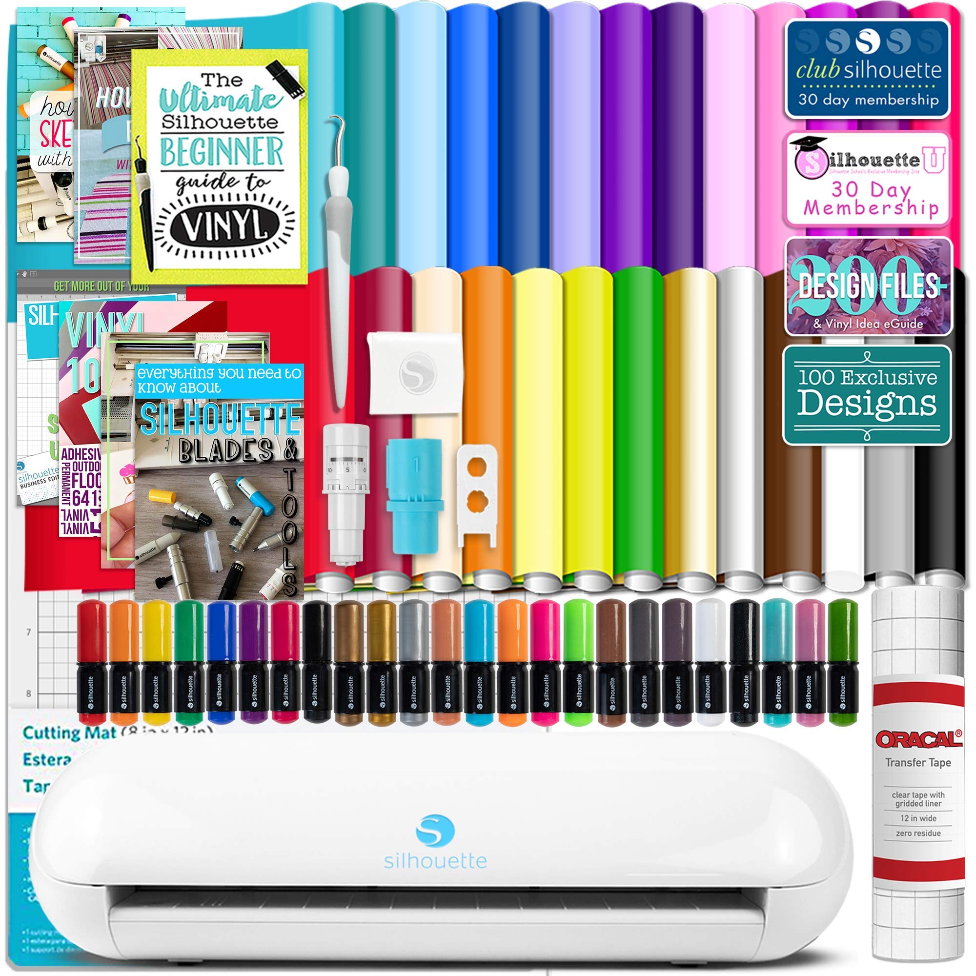 Silhouette Portrait 3 with 26 Oracal 651 Vinyl Sheets, Guides, Sketch Pens, and More