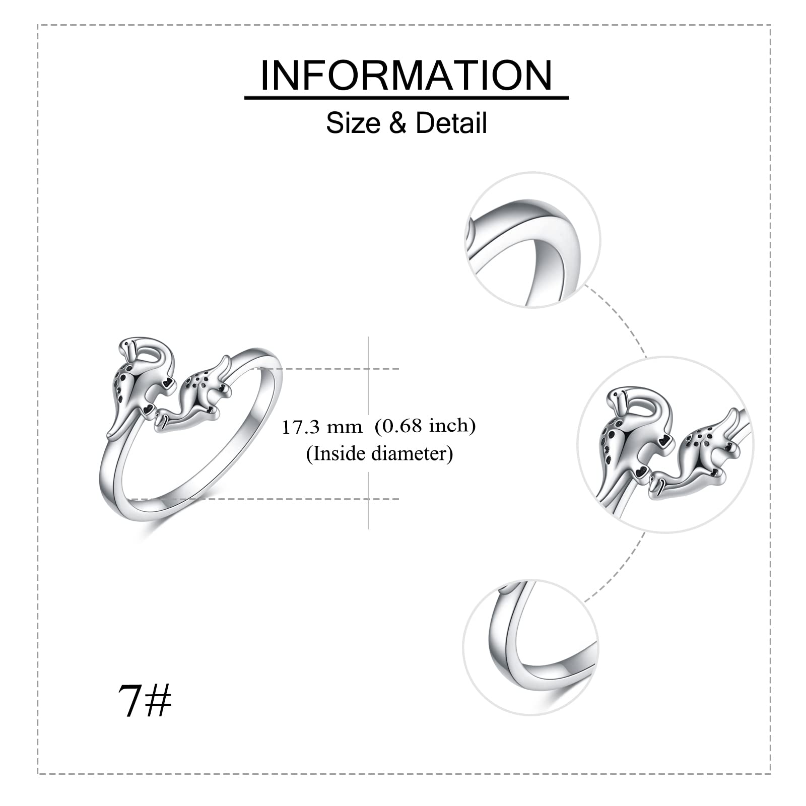 YAFEINI Dinosaur Ring Sterling Silver Mother and Daughter Brontosaurus Statement Ring Opening Adjustable Knuckle Band Jewelry for Women