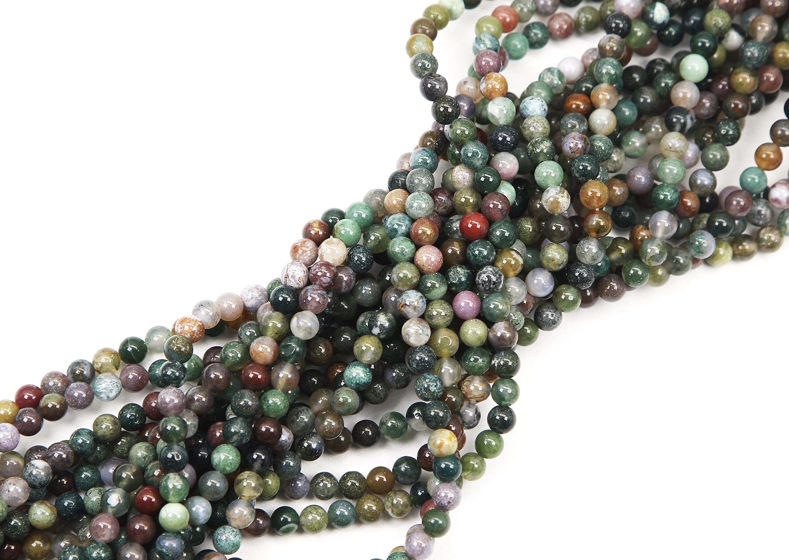 Qiwan Natural Gemstone Round Loose Beads, DIY Jewelry Making 1 Strand 15" (6mm, Natural Indian Agate Gemstone)