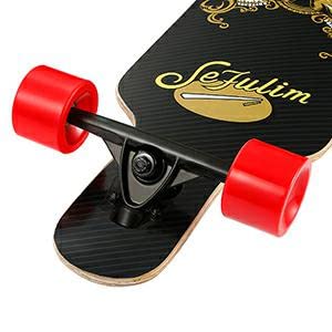 Sefulim Skull Longboard Skateboard, 41 Inch Deck Complete Maple Cruiser Freestyle Longboard Skateboard for Kids Teen Boys Girls Beginners