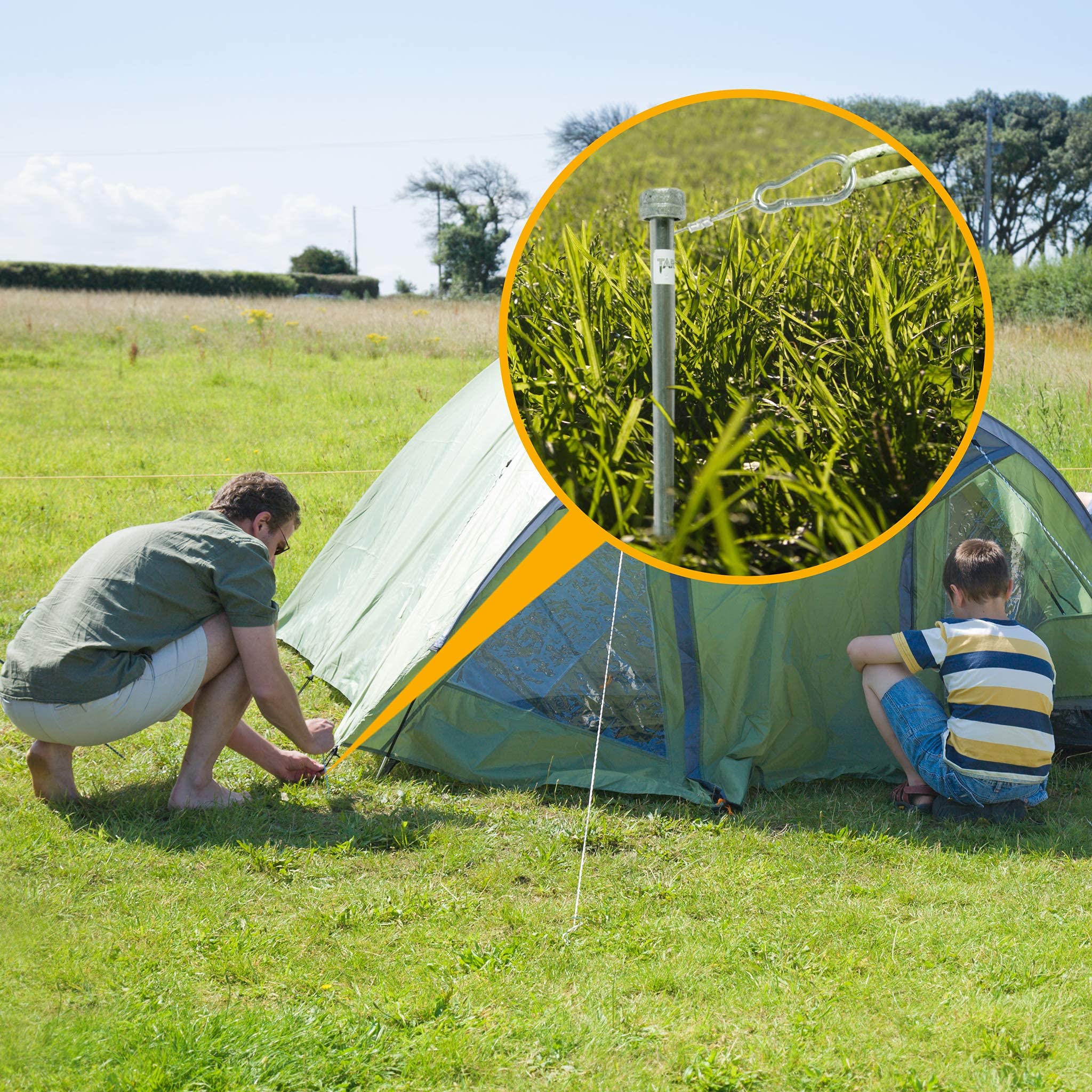 TARPFANG Tent Stake Set - Galvanized Tent Anchors, Tent Poles, Galvanized Top Made For Repeated Use, Included Carabiner For Fast Latch On To Tents, Compact For Easy Storage