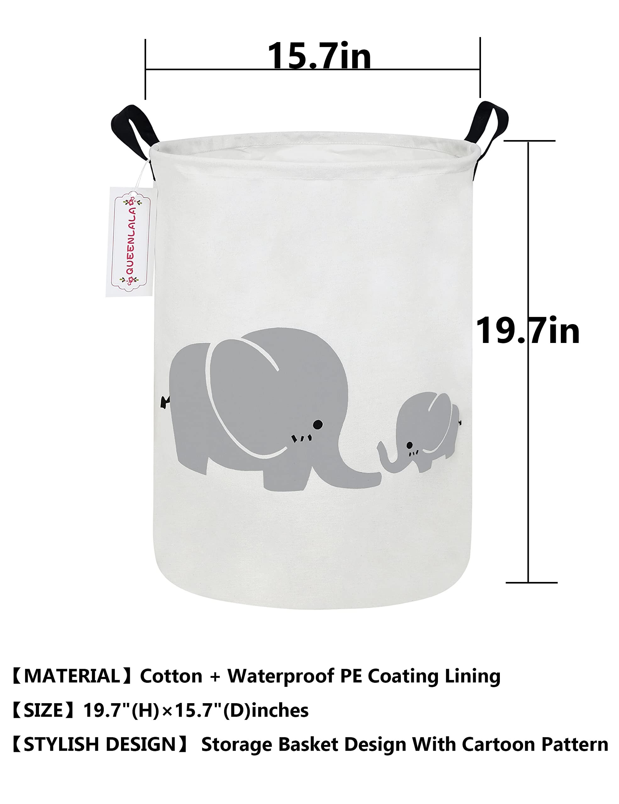 QUEENLALA Large Storage Basket,Laundry Hamper/Bathroom/Home Decor/Collapsible Round Storage Bin,Boys and Girls Hamper/Boxes/Clothing(Parent-child elephant)