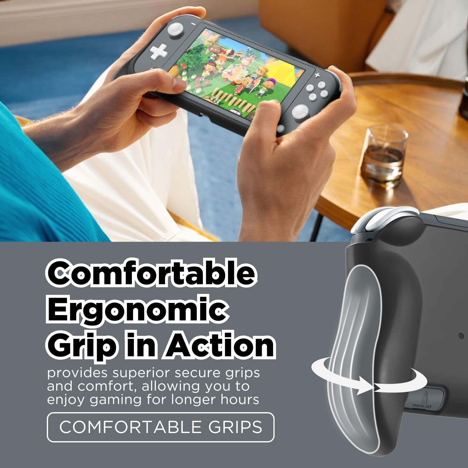 TNP Pro Grip Case for Nintendo Switch Lite Protective Shell Cover (Black) Vented Comfort Enhance Ergonomic Grips, Lightweight, Slim, Scratch & Shock Protector Nintendo Switch Lite Accessories