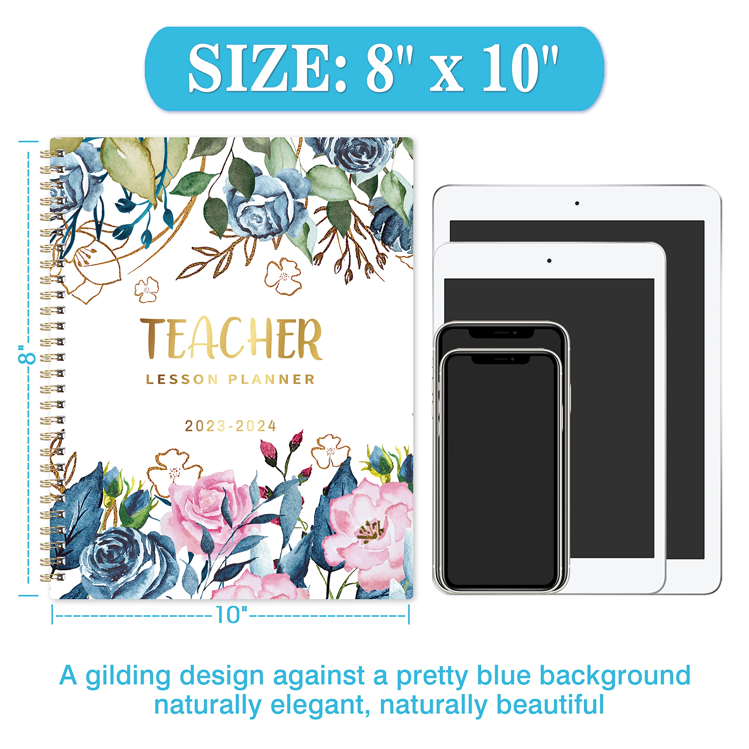 Teacher Planner 2023-2024 - 2023-2024 Weekly & Monthly Lesson Plan Book, July 2023 - June 2024, 8" x 10", Academic Planner 2023-2024 with Twin-Wire Binding for Teachers - Ink-painting Roses