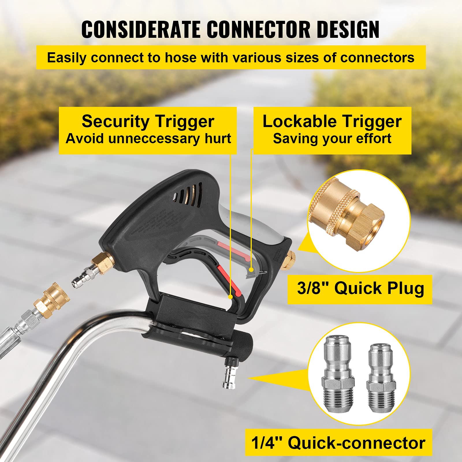 VEVOR 24" Surface Cleaner, 4000PSI Max. Pressure Flat Surface Cleaner, Stainless Steel Rotating Surface Cleaner, Pressure Washer Surface Cleaner w/ 3 Nozzles, Fit for 3/8" Quick Connector, for Patio