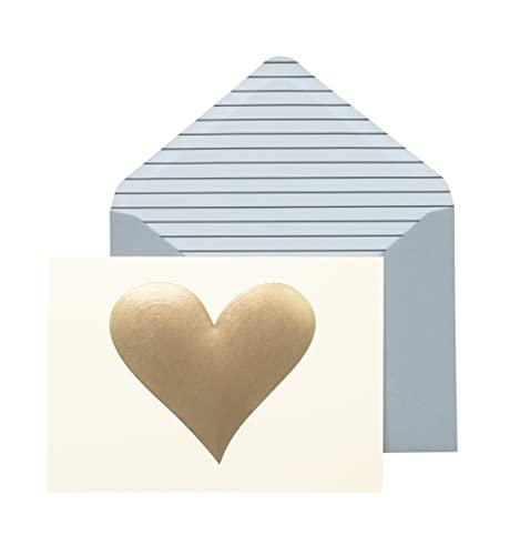 Portico Designs Blank Notecard Set Gold Foil Embossed Boxed Notecards Stationary Set, 10-Count, Heart