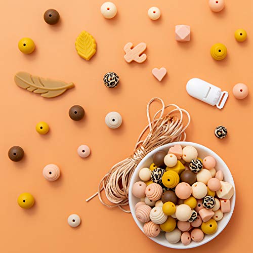 Silicone Loose Bead Craft Set for Jewelry, Necklaces & Bracelets BPA Free/Non-Toxic(Include Pacifier Clip) - Yellow Series