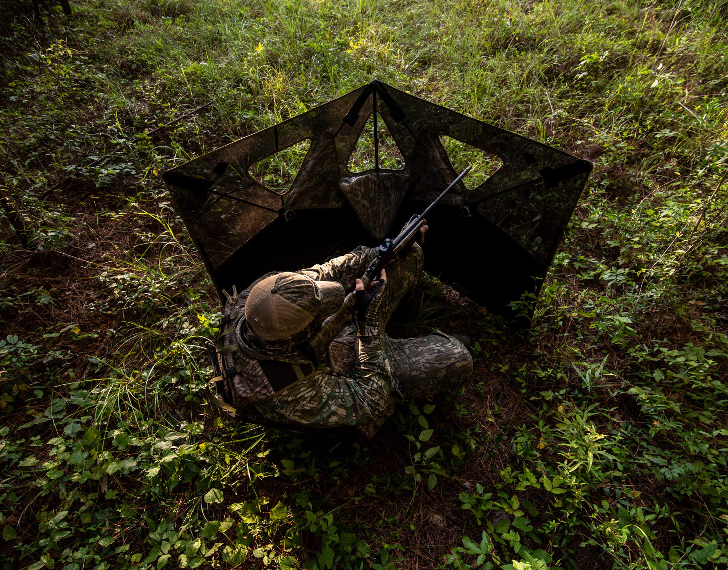 Primos Hunting DoubleBull 2-Panel Stakeout Blind with 3 Shoot Through Ports in Mossy Oak Greenleaf Camo
