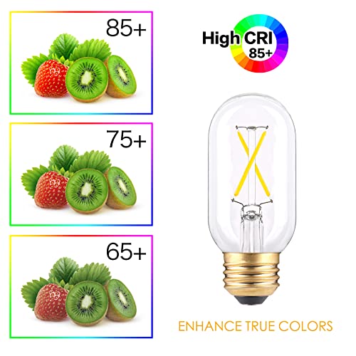Tubular LED Edison Bulb 5000K Daylight White, 25W Equivalent 200 Lumens, 2W Dimmable T45(T14) LED Filament Light Bulbs, Clear Glass, 6 Pack
