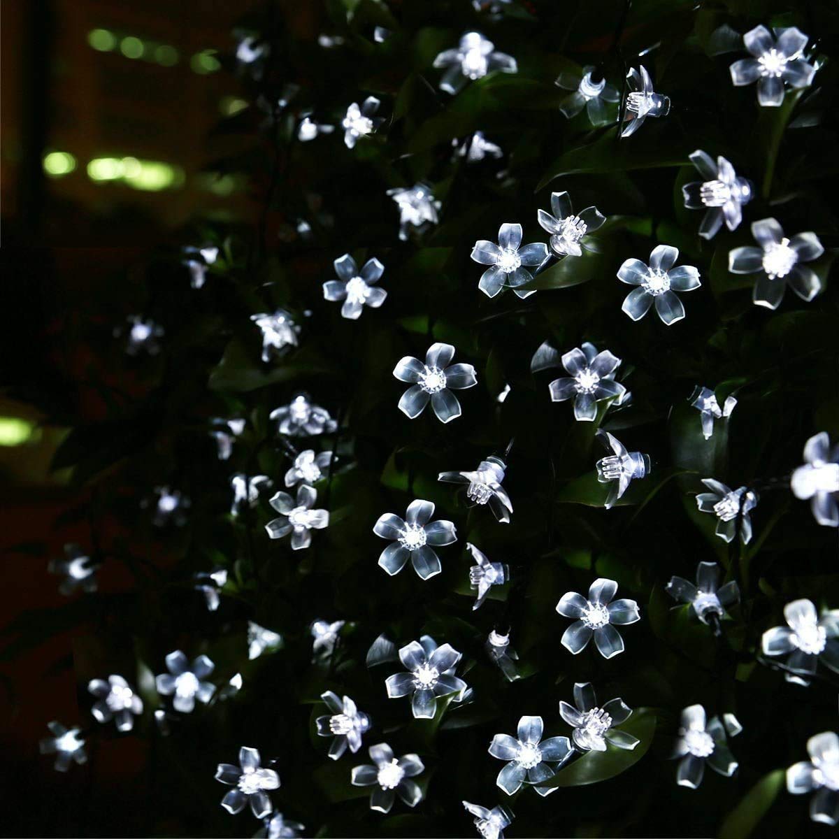 Solar Flower Fairy Lights Garden,WONFAST Waterproof 33feet 100LED Cherry Blossom Solar Powered String Lights 8 Mode for Outdoor Party Patio Garden Home Christmas Decoraions (White)