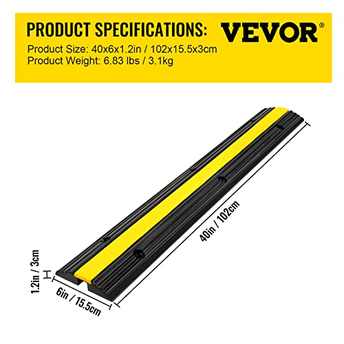 VEVOR Cable Protector Ramp, 3 Packs 1 Channel Hump, Heavy-Duty Modular Speed Bump Rated 22046 LBS Load Capacity, Protective Wire Cord Ramp Driveway Rubber Traffic Speed Bumps