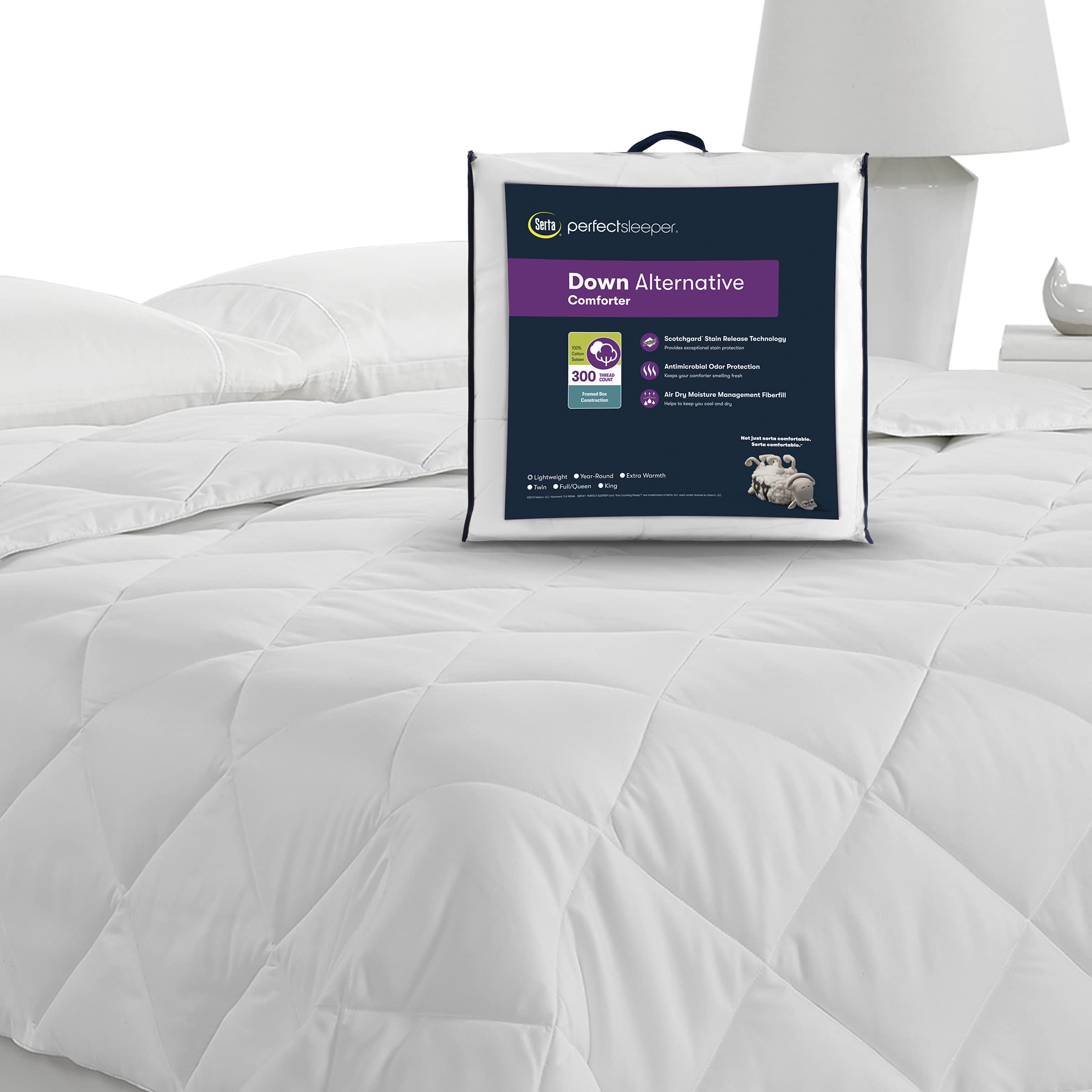 Serta Lightweight Quilt-Stitched Fiber Fill Down Alternative Comforter, King, White