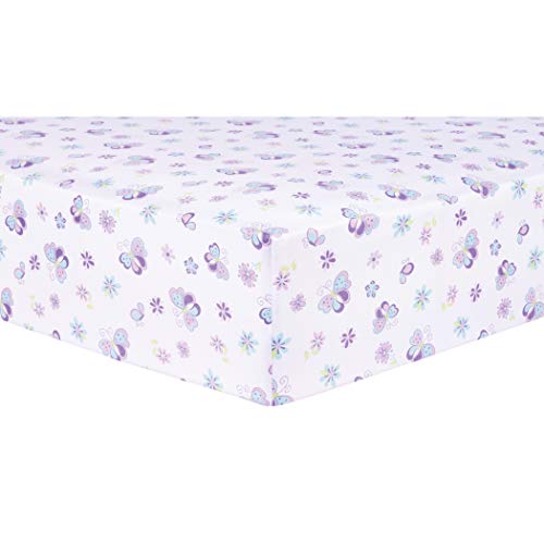Sammy & Lou Butterfly Meadow 4-Piece Baby Nursery Crib Bedding Set for Girls, Includes Quilt, Fitted Crib Sheet, Crib Skirt, and Plush Toy