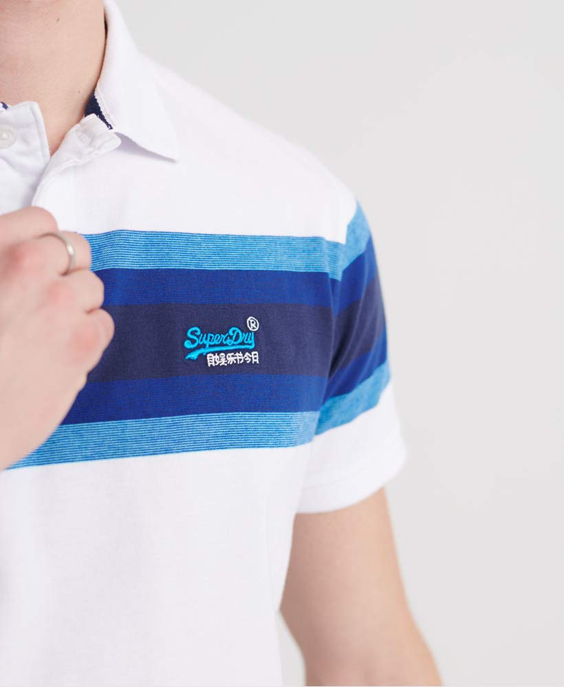 Superdry Mens Organic Cotton Malibu Stripe Polo Shirt White Stripe Size M