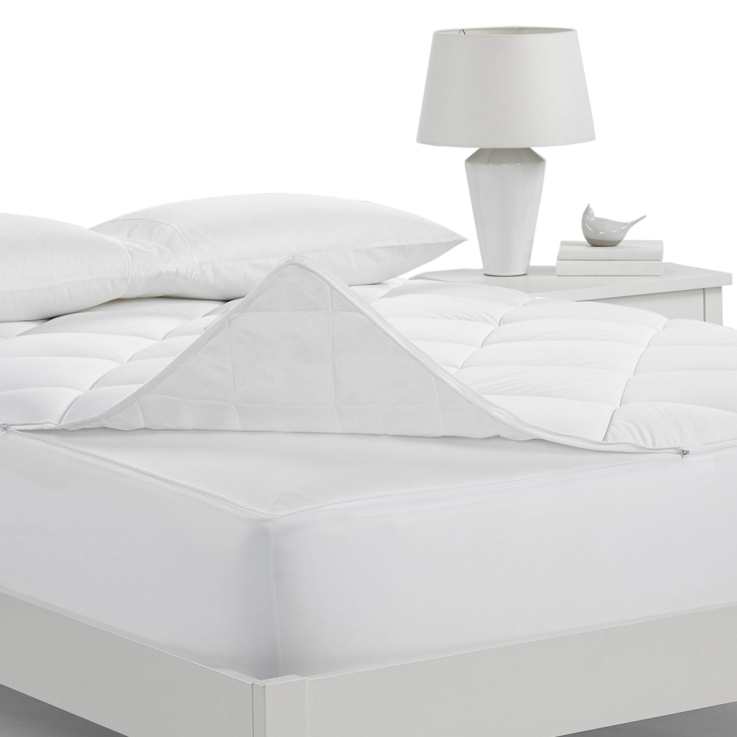 Serta Luxury Firm Fiber Fill Cooling Fitted Mattress Pad Cover, Cal King, White