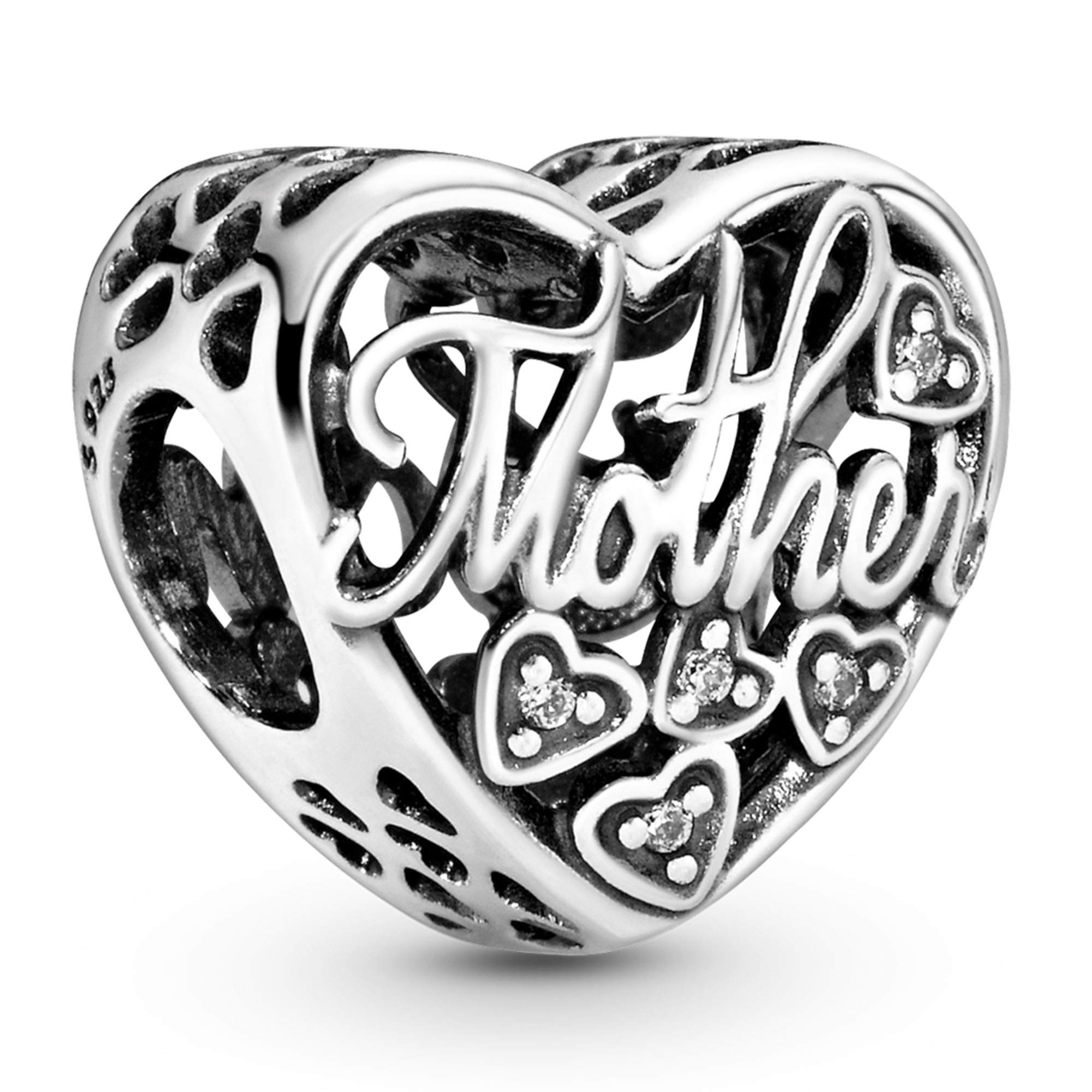 Pandora Jewelry Mother and Son Script Openwork Cubic Zirconia Charm in Sterling Silver