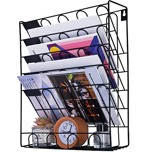 Spacrea Hanging File Holder Organizer - 6 Tier Wall Mount File Organizer, Hanging Wall File for Office, School or Home (Black)