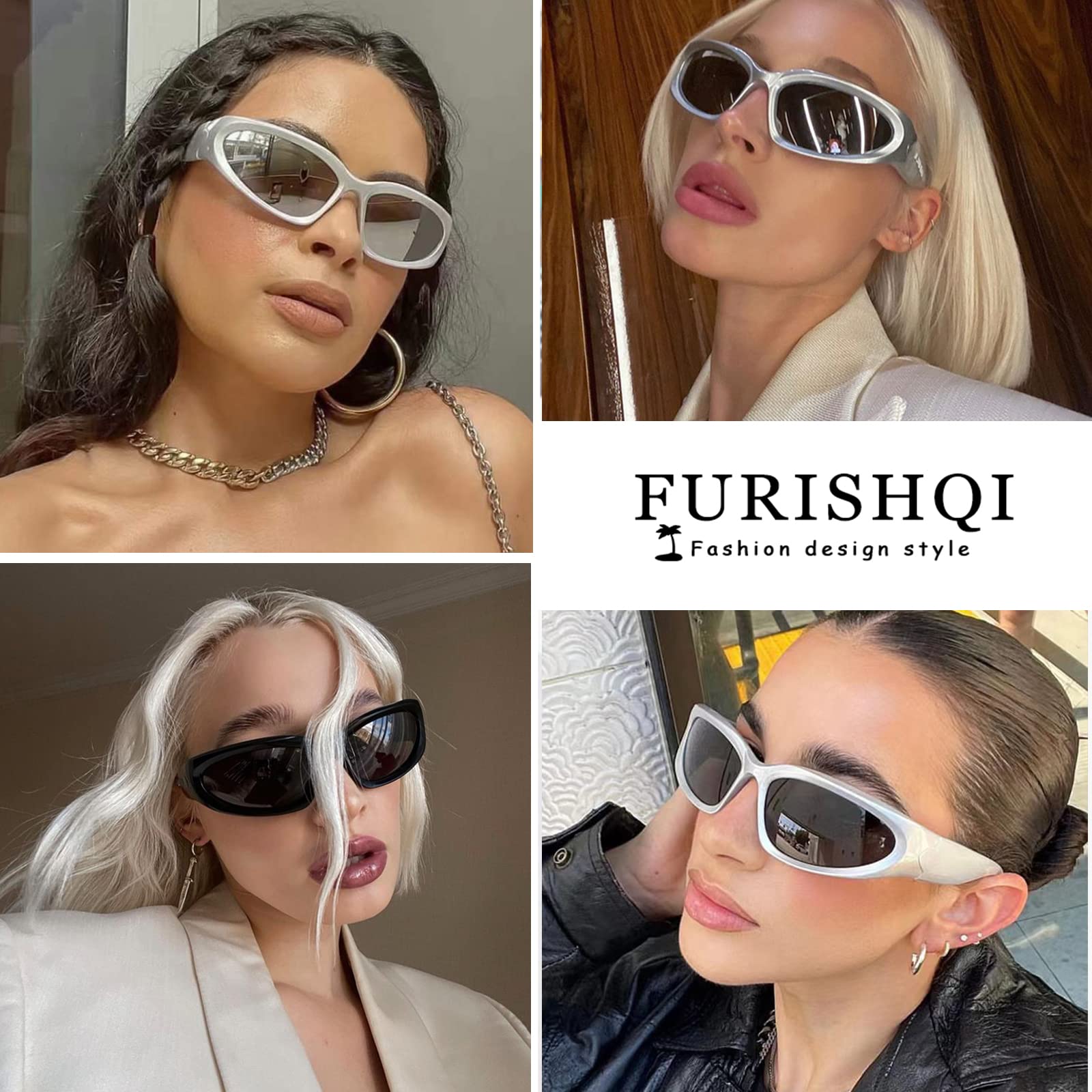 Y2K Wrap Around Sunglasses for Women Men Trendy Future Technology Sense Design Sun Glasses UV Protection
