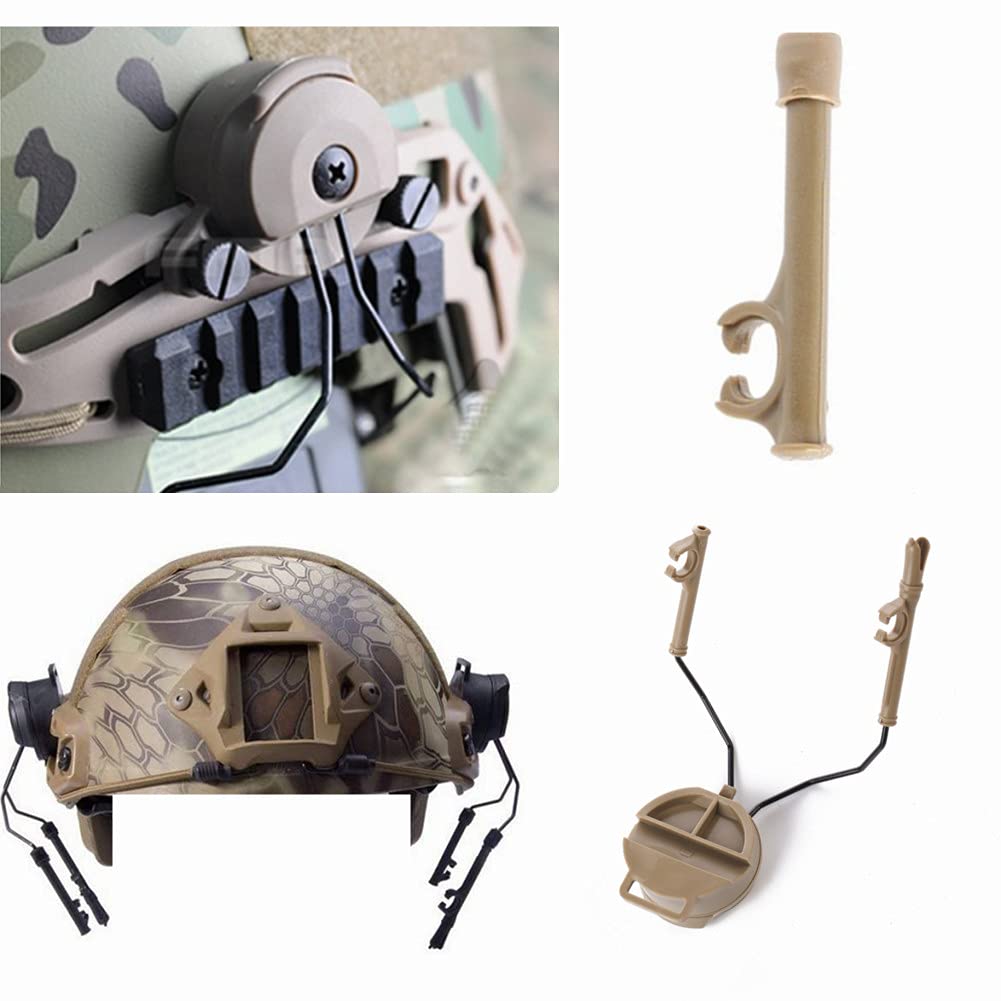 Xbgozly 1Pair Headset Helmet Adapter, Headphone Adapter Tactical Helmet Headset Rail Adaptor Suspension Headphones Bracket Hunting Earmuffs Support Left & Right Side for comtac (Sand color)